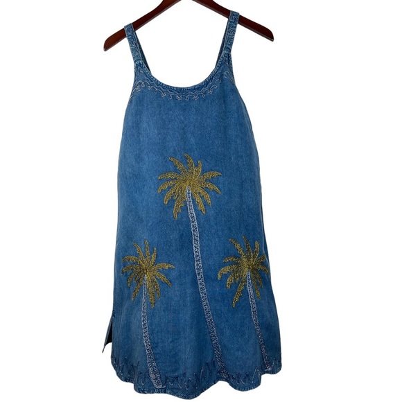 Ray & Sun | Dresses | Vintage Ray Sun Sleeveless Denim Embroidery Palm ...